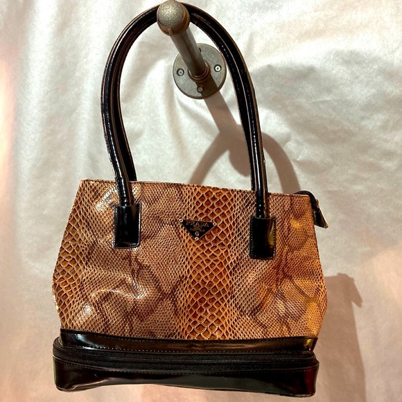 Prada | Bags | Prada Shoulder Purse Snake Skin Brown And Black | Poshmark